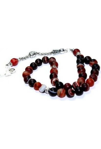 RD Ekoavm Mat Koyu Kahve Alacalı Akik Taşı Tesbih 8 Mm Küre Kesim Tespih