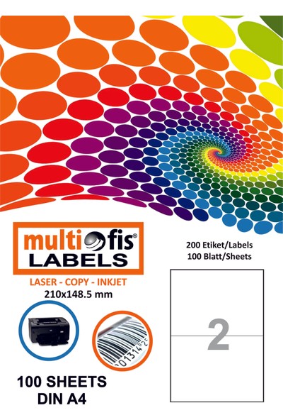 Multiofis 210X148,5 Mm Laser Etiket 5102
