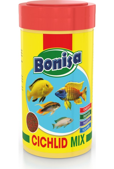Bonisa Cichlid Mix 250ML Kutu Yunus Sarı Prenses Ciklet Akvaryum Balık Yemi Bonisa Cichlid Mix 250ML Kutu Yunus Sarı Prenses Ciklet Akvaryum Balık Yemi