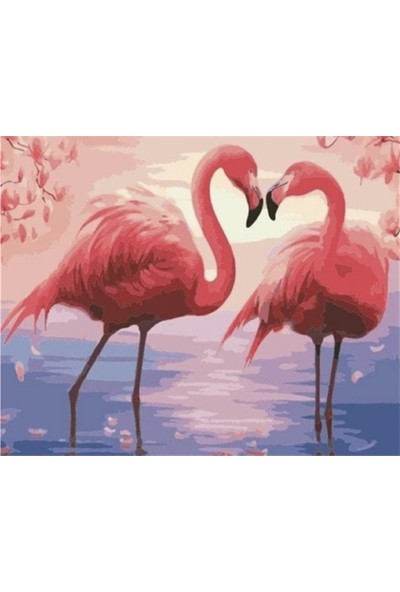 Womb Hobby Flamingo Çifti Sayılarla Boyama Seti 40 x 50 cm Tuvale Gerili