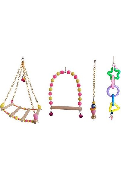 Muhabbet Kuşları İçin Kuş Oyuncağı 4 Parça Oyuncak Seti