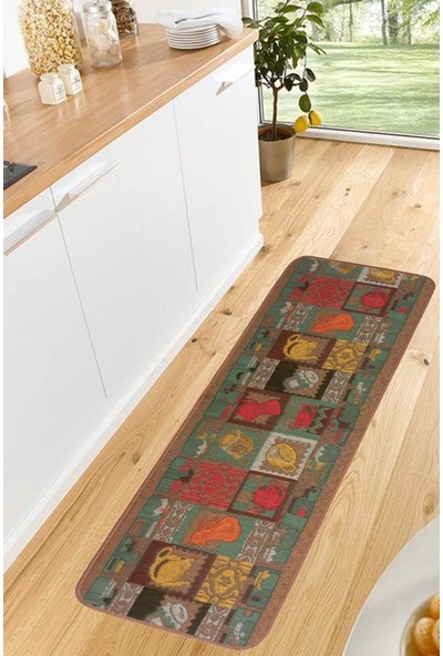 Giz Home Tapetto Mutfak Paspası 50X150 Kahve Objeler