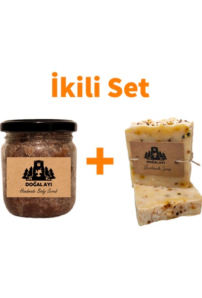 Doğal Ayı Kahveli Peeling + Ballı Polenli Doğal Sabun 2'li Set