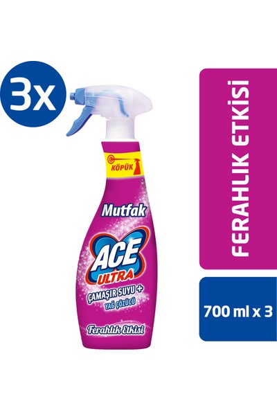 ACE Ultra Çamaşır Suyu Köpük Mutfak Ferahlık Etkisi 700ML x3 ACE Ultra Çamaşır Suyu Köpük Mutfak Ferahlık Etkisi 700ML x3
