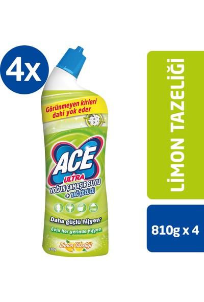 ACE Ultra Yoğun Kıvamlı Çamaşır Suyu Limon Tazeliği 810g x4 ACE Ultra Yoğun Kıvamlı Çamaşır Suyu Limon Tazeliği 810g x4