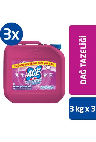 ACE Ultra Yoğun Kıvamlı Çamaşır Suyu Dağ Tazeliği 3Kg x3 ACE Ultra Yoğun Kıvamlı Çamaşır Suyu Dağ Tazeliği 3Kg x3