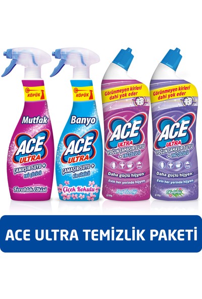 ACE Ultra Yoğun Kıvamlı Çamaşır Suyu - 810 gr x 2 + Ace Ultra Köpük - 700 ml x2 ACE Ultra Yoğun Kıvamlı Çamaşır Suyu - 810 gr x 2 + Ace Ultra Köpük - 700 ml x2