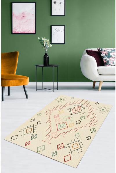 Gold Deniz Anası Desenli Siyah Halı (Makinada Yıkanabilir Kaymaz DotTaban) - CP399