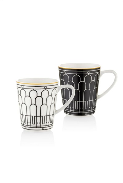 The Mia Lüx Porselen 2 Li Kupa Neskafe Bardağı Siyah Beyaz 300 cc