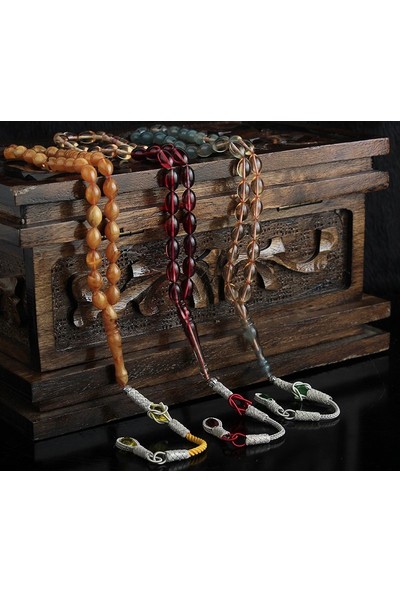 Tesbih Sepetim Bafon Kazaz Püsküllü 3'lü Kehribar Tesbih Seti