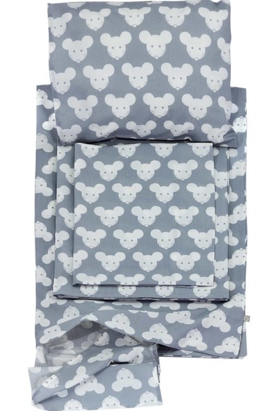 Boumini Poplin Bebek Nevresim Takımı Kapaklı Gri Mouse