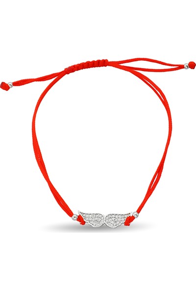 Tek Tarzım Takı Makrome ipli Rodyum Rengi Kanat Gümüş Bileklik