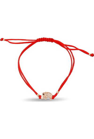 Tek Tarzım Takı Makrome ipli Rose Rengi Fil Gümüş Bileklik