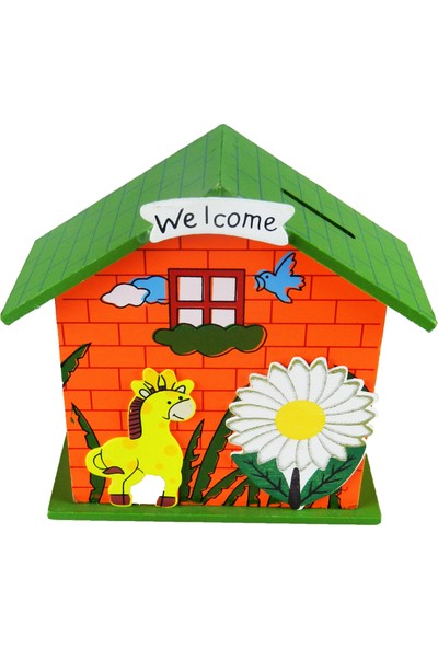 Toptan Hediyeci Ahşap Ev Kumbara Büyük Boy