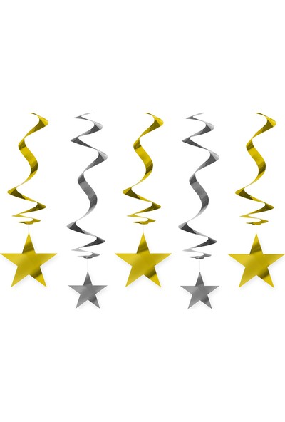 Kullan At Market Metalize Altın-Gümüş Yıldızlar Asma Süs 60cm 5li Kullan At Market Metalize Altın-Gümüş Yıldızlar Asma Süs 60cm 5li
