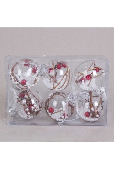 Kullan At Market Yılbaşı Karlı Kokina Süslü Şeffaf Ağaç Top Süs 6cm 6lı