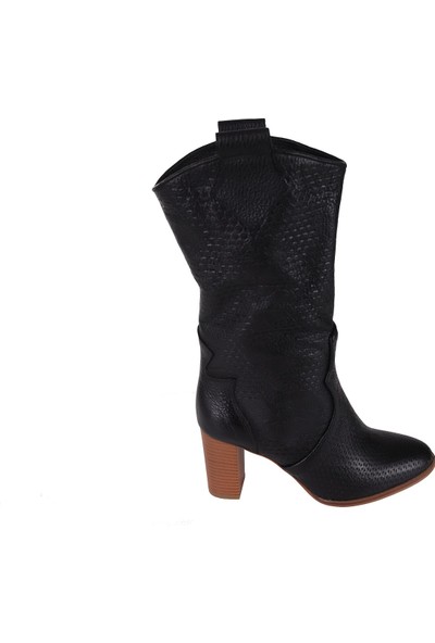 Hobby Siyah Deri Yazlık Topuklu Kadın Bot SS76