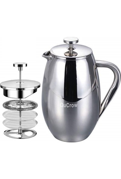 Qucrow Sıcak Tutan Çelik French Press - Gümüş (Yurt Dışından)