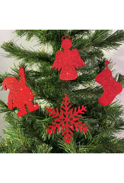 Metal Depom Yılbaşı Çam Ağacı Süsü Kırmızı Set