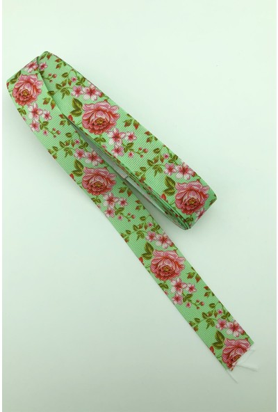 Hayalperest Boncuk Yeşil Büyük Çiçek Baskılı Gorgren Kurdele 10 mt