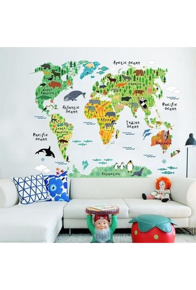 Kt Decoration Çocuk Odası Dekoru Hayvanlı Dünya Haritası Atlas Kendinden Yapışkanlı Pvc Duvar Sticker Kt Decoration Çocuk Odası Dekoru Hayvanlı Dünya Haritası Atlas Kendinden Yapışkanlı Pvc Duvar Sticker
