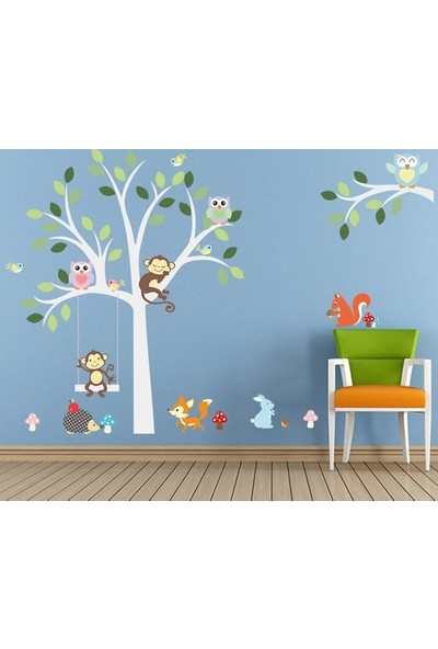 Kt Decoration Çocuk Odası Dekorasyonu Duvar Dekoru Orman Hayvanları ve Ağaç Pvc Duvar Sticker