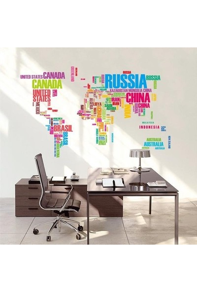 Kt Decoration Renkli Tasarım Dünya Haritası Atlas Pvc Duvar Sticker