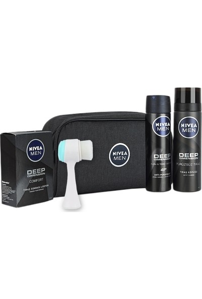 Nivea Cilt Bakım Seti - Deep Dimension Tıraş Sonrası Losyon+ Sprey+Tıraş Köpüğü+Çanta + Yüz Fırçası Nivea Cilt Bakım Seti - Deep Dimension Tıraş Sonrası Losyon+ Sprey+Tıraş Köpüğü+Çanta + Yüz Fırçası