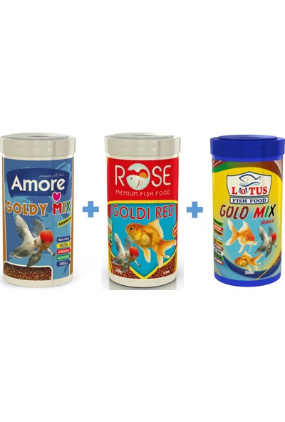 Amore Goldy Mix 250ML + Rose Goldi Red 250ML + Lotus Gold Mix 250 ml Kutu Japon Balığı Yemi