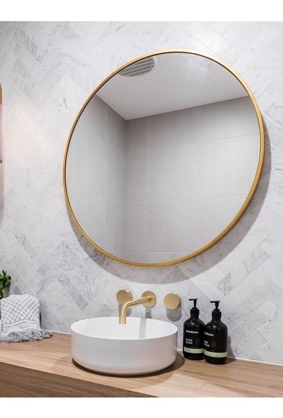 Gold Metal Çerçeveli 80 cm Yuvarlak Ayna