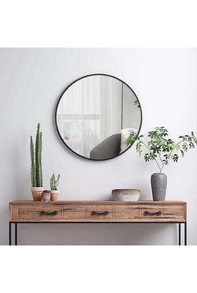 Siyah Metal Çerçeveli 70 cm Yuvarlak Ayna