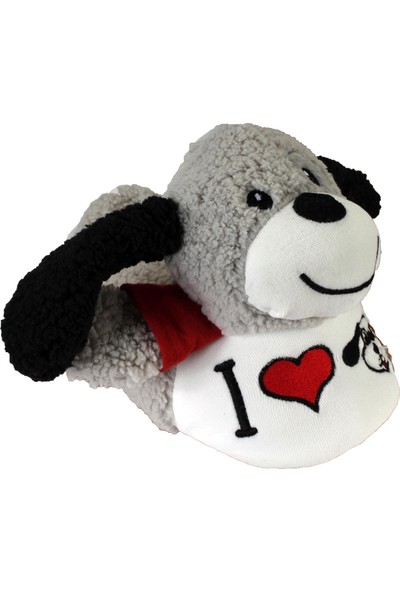 Yaz Kış Unisex Gri Köpek Figürlü Ev Içi Panduf Ev Ayakkabısı