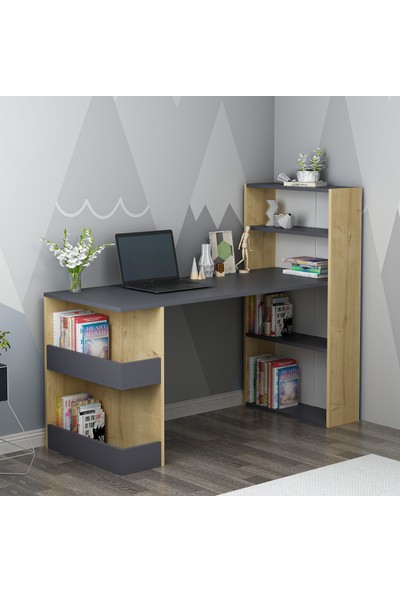 Cantek Nirvana Kitaplıklı Çalışma Masası Antrasit-Safirmeşe