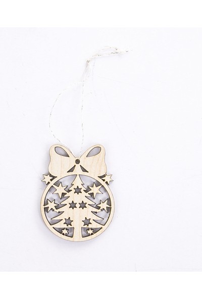 Veramaya Ahşap Yılbaşı Ağaç Süsü Kurdele Detaylı Çam Ağacı 6 Adet