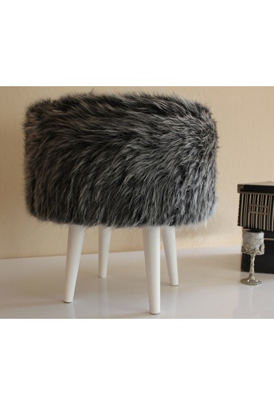 Albatros Gürgen Ahşap Ayaklı Dekoratif Yuvarlak Pelüş Puf Bench