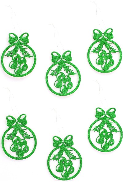 Veramaya Simli Eva Yılbaşı Ağaç Süsü Kurdele Detaylı Kozolak Yeşil 6 Adet