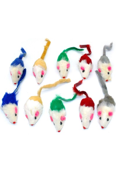 Ans Renkli Tüylü Fare Kedi Oyuncağı 2 Li 20 cm