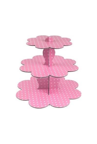 Bkr Kek Standı 3 Katlı Karton Cupcake Standı Pembe Puantiyeli Bkr Kek Standı 3 Katlı Karton Cupcake Standı Pembe Puantiyeli