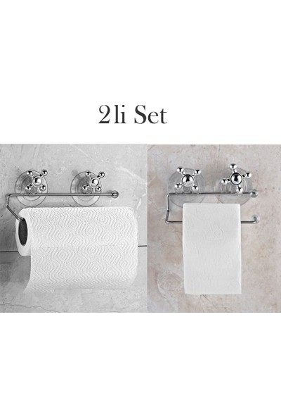 Eslight Vantuzlu Kağıt Wc ve Havlu Askı Aparatı 2 Li Set ES-503
