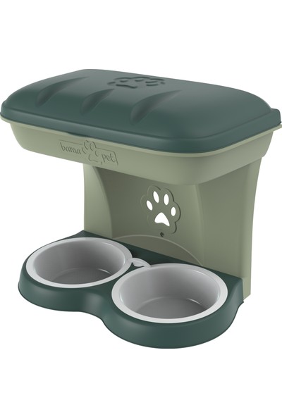 Bama Maxi Köpek Beslenme Ünitesi Haki , Mama Standı , Plastik Mama Kabı