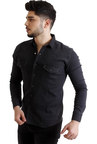 Stil Kombin Barkod İnce Şeritli Kot Gömlek