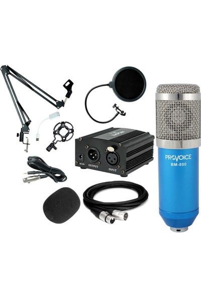Provoice BM800 Mikrofon+ Phantom+ Stand+ Filtre+ 7.1 Ses Kartı Youtuber Kayıt Seti Mavi Provoice BM800 Mikrofon+ Phantom+ Stand+ Filtre+ 7.1 Ses Kartı Youtuber Kayıt Seti Mavi
