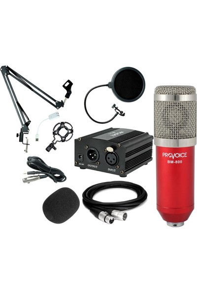 Provoice BM800 Mikrofon+ Phantom+ Stand+ Filtre+ 7.1 Ses Kartı Youtuber Kayıt Seti Kırmızı Provoice BM800 Mikrofon+ Phantom+ Stand+ Filtre+ 7.1 Ses Kartı Youtuber Kayıt Seti Kırmızı