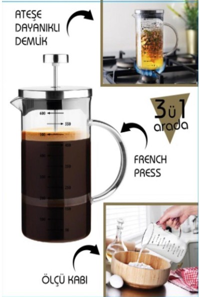 VIPGROSS Cambu 3'ü Bir Arada French Press 600 ml VIPGROSS Cambu 3'ü Bir Arada French Press 600 ml