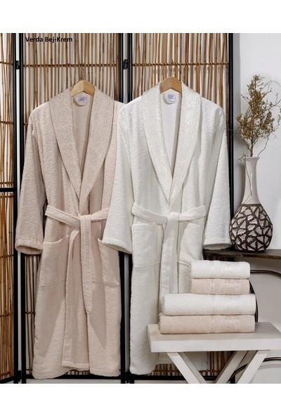 Soley Verda Bej-Krem Jakarlı Bornoz Seti Soley Verda Bej-Krem Jakarlı Bornoz Seti