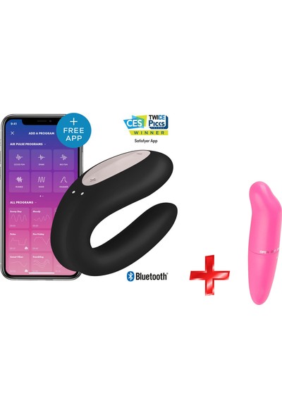 Satisfyer Double Joy Siyah Telefon Kontrol Çiftlere Özel +Mini G Spot Vibratör Satisfyer Double Joy Siyah Telefon Kontrol Çiftlere Özel +Mini G Spot Vibratör
