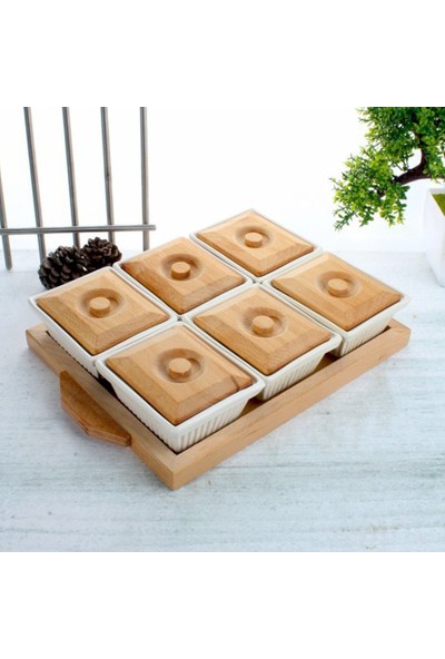 Metropolhome 6lı Lüx Kahvaltılık Seti Sermik Bambu Tepsili