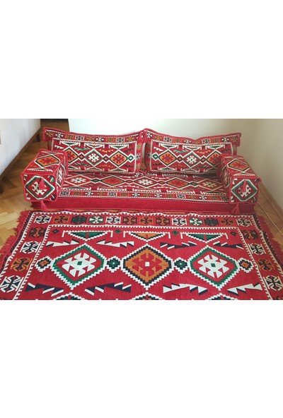 Coton Anadolu Desenli Şark Köşesi Minderi 120 * 200 cm Kilim Takımı Sünger Dahil Kırmızı Coton Anadolu Desenli Şark Köşesi Minderi 120 * 200 cm Kilim Takımı Sünger Dahil Kırmızı