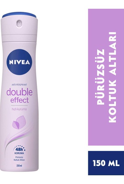 Nivea Kadın Sprey Deodorant Double Effect 48 Saat Anti-perspirant Koruma 150ml,Pürüssüz Koltuk Altları Nivea Kadın Sprey Deodorant Double Effect 48 Saat Anti-perspirant Koruma 150ml,Pürüssüz Koltuk Altları