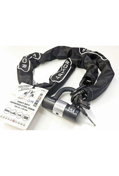 Armor 810MV Military Serisi Dövme Çelik Zincir Kilit 10 mm x 1.20 m + U Bar Kilit Armor 810MV Military Serisi Dövme Çelik Zincir Kilit 10 mm x 1.20 m + U Bar Kilit